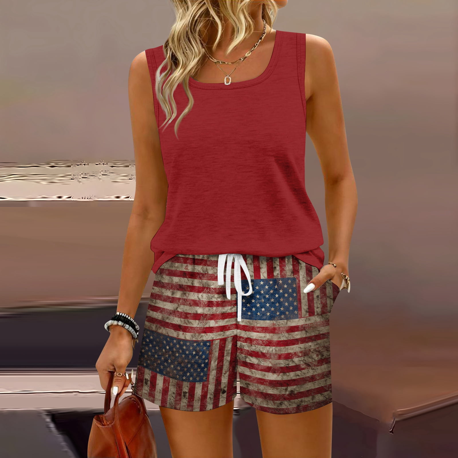 250Th Anniversary, 4Th of July 2 Piece Sets for Summer Women Pants, Red ...