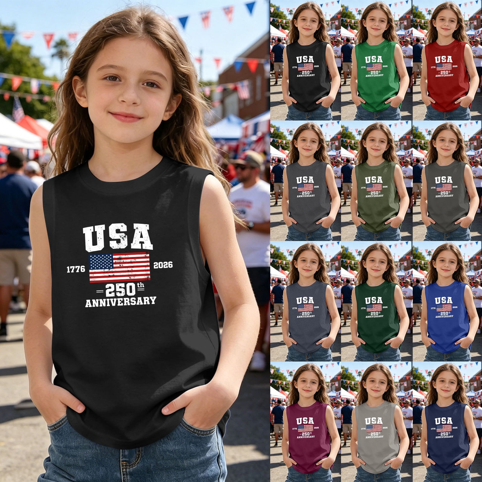 250Th Anniversary Girls Independence Day Patriotic Graphic Sleeveless ...