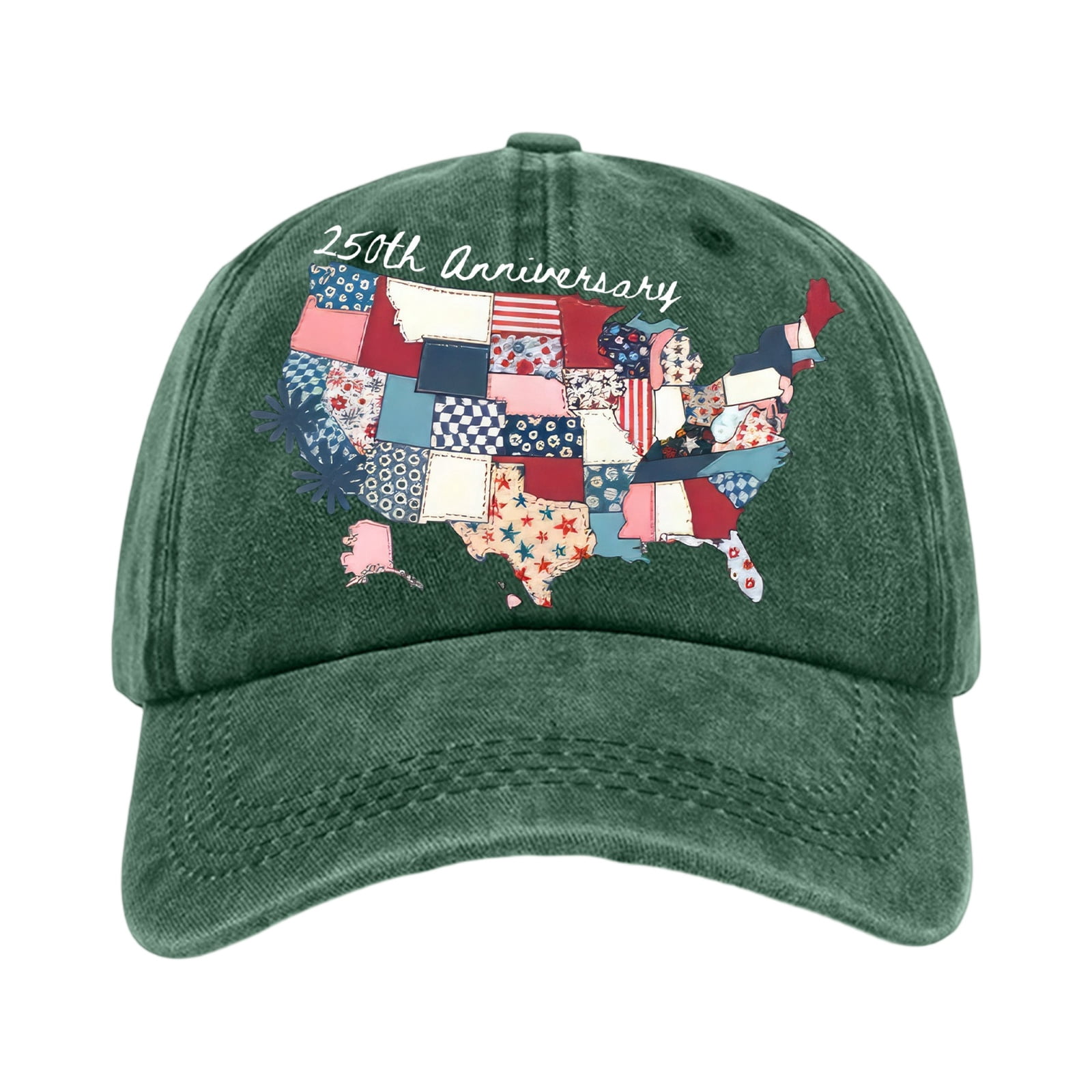250Th Anniversary Hat, 250Th, Usa, Cotton, Acid Wash, Green, Usa Map ...