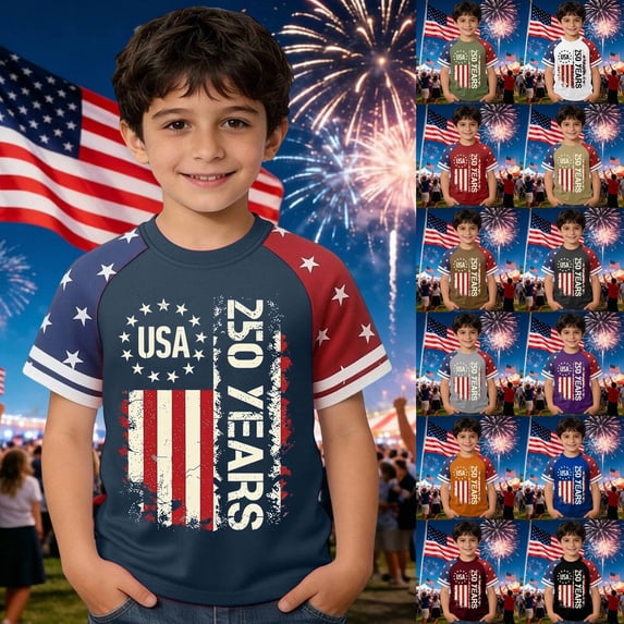 250Th Anniversary Shirts Boys Patriotic Print Short Sleeve Casual ...