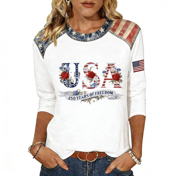 250Th Anniversary USA Shirt Women Patriotic Flag Print Tunic Tops 3/4 ...