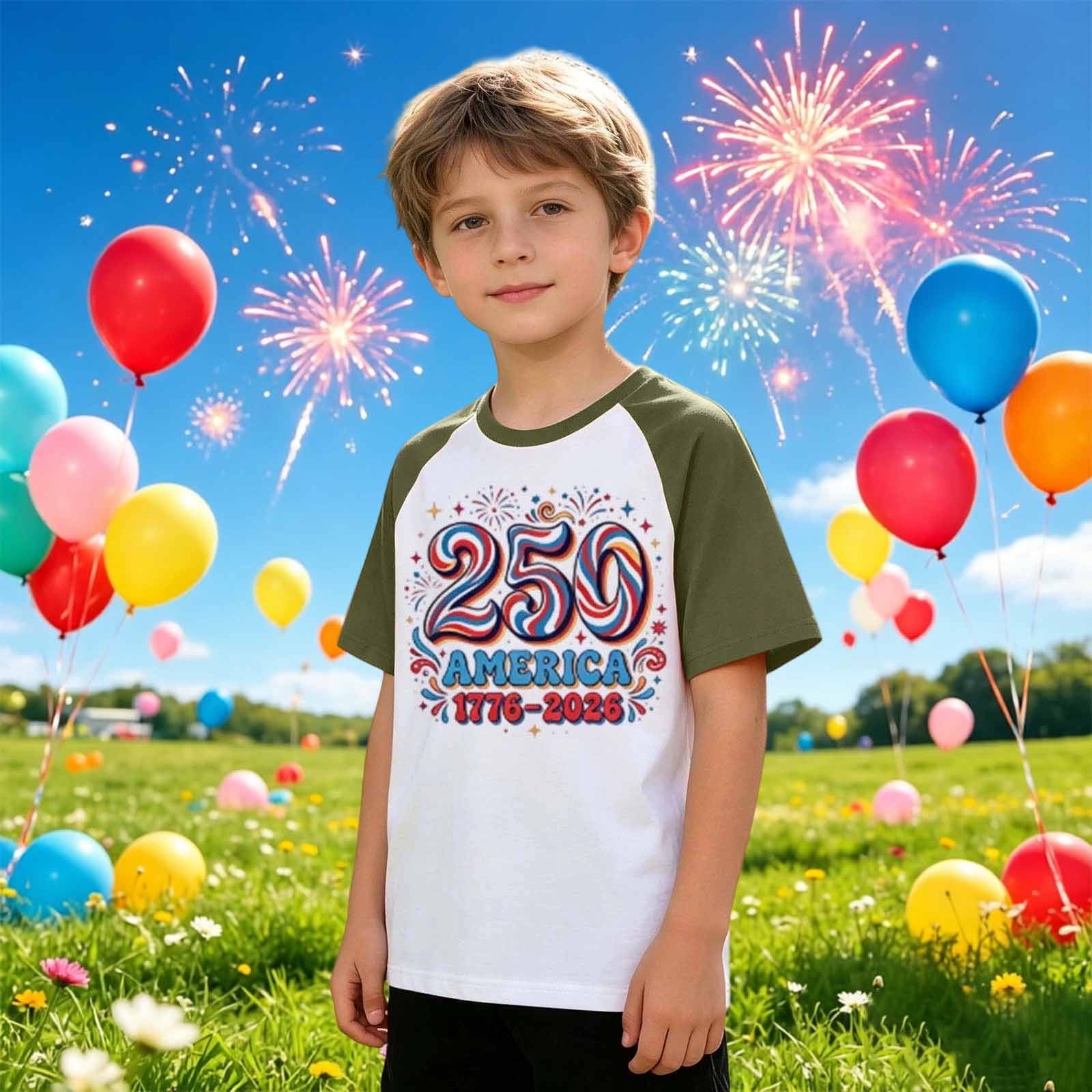 250Th Anniversary Usa Shirt Boys Independence Day Letter Print Crew ...