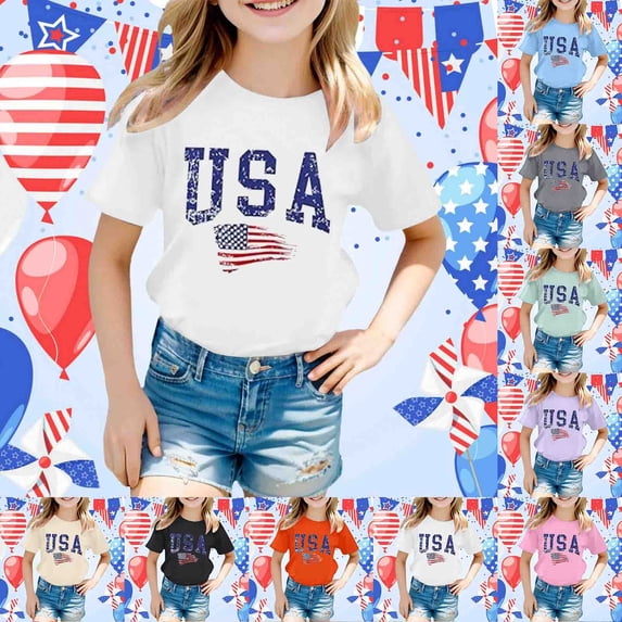 250Th Anniversary Usa Shirt Girls Independence Day Casual Short Sleeve ...