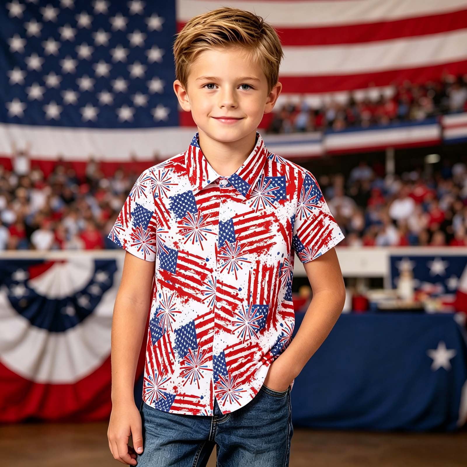 250Th Anniversary Usa Shirt Kids Comfortable 4Th July Print Collared ...