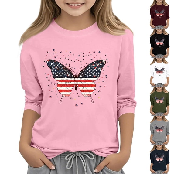 250Th Anniversary Usa Shirt Kids Girls Flag Print 3/4 Sleeve Casual ...