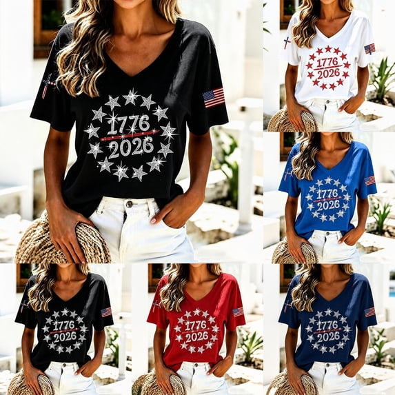 250Th Anniversary Usa Shirt Women's Leisure Independence Day V Neck ...