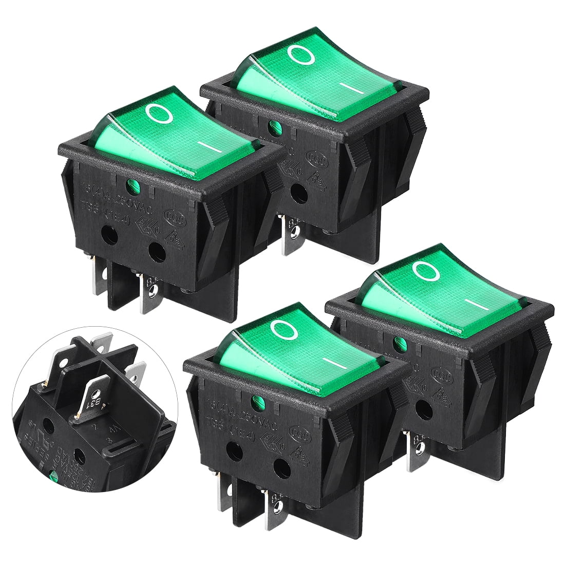 Uxcell 250V/125V 15A/20A 4Pin 2Position DPST Rocker Switch w Green Lamp - Walmart.com