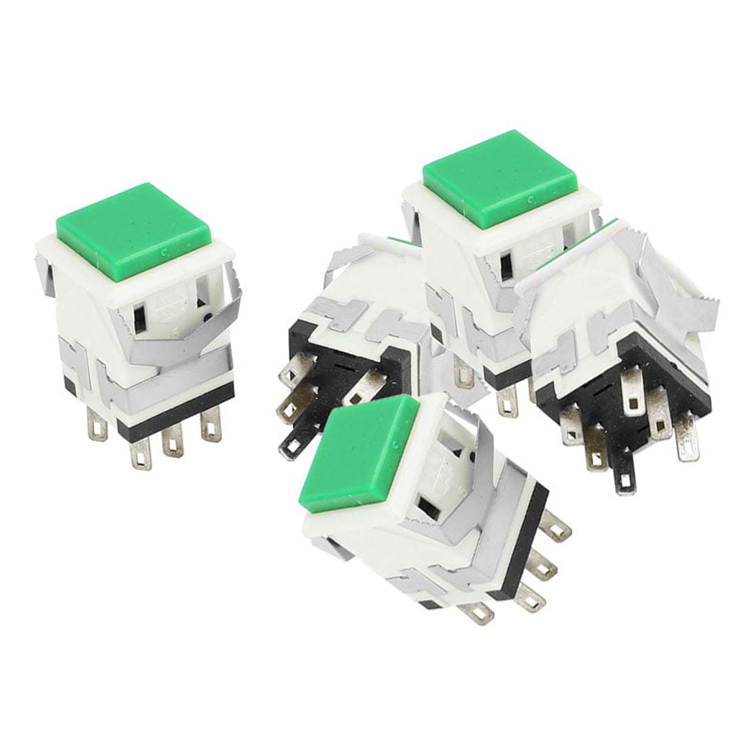 250V/3A 125V/6A 6 Pin DPDT Latching Green Cap Square Push Button Switch ...