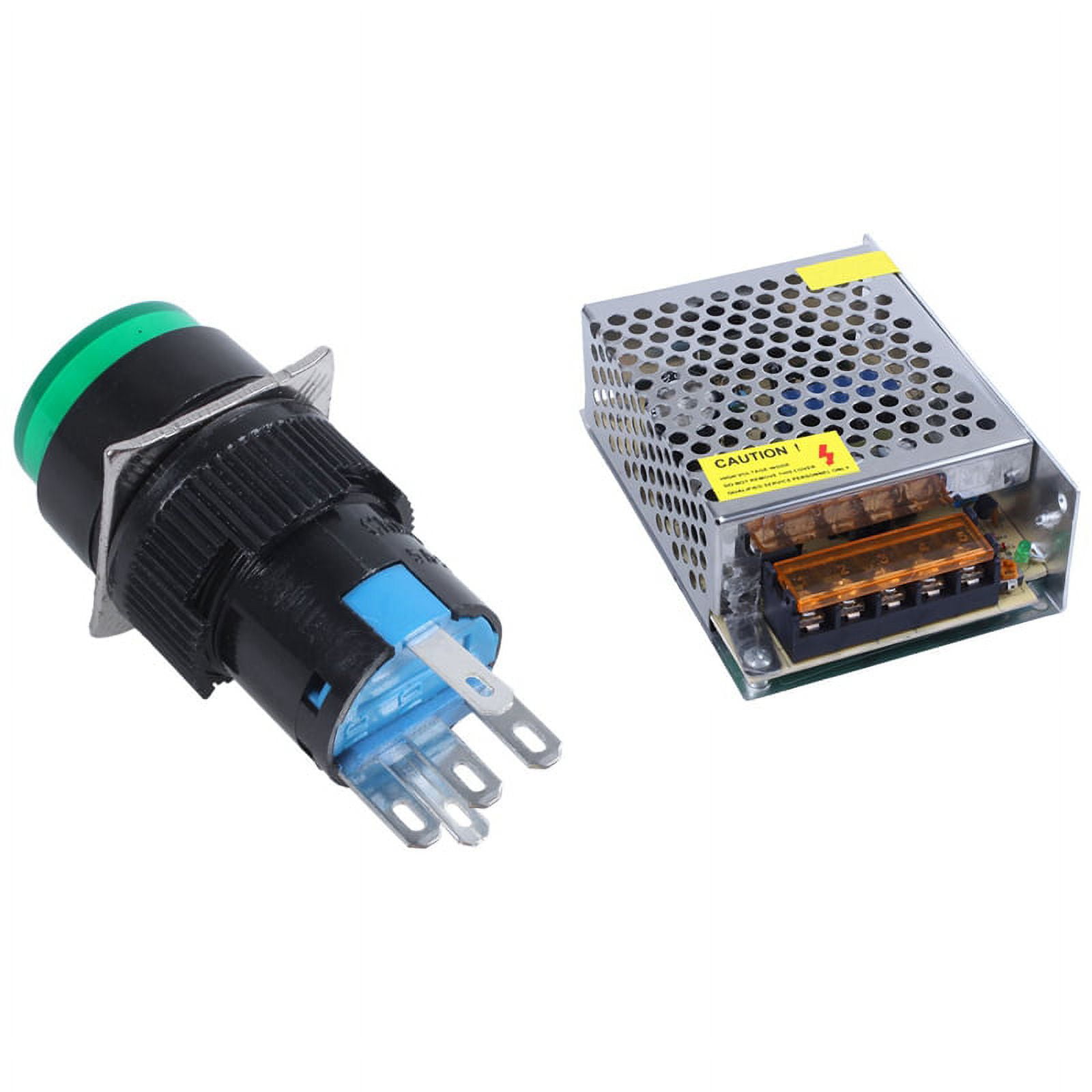 250V 5A SPDT 1NO 1NC 5 Pins Latching Push Button Switch W 220V LED Lamp ...