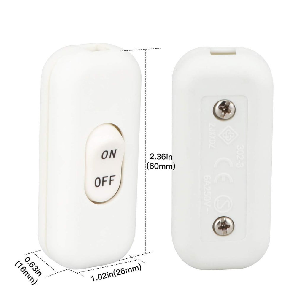 250V 6A Inline On/Off Button Table Lamps Desk Light Cord Cable Switch ...