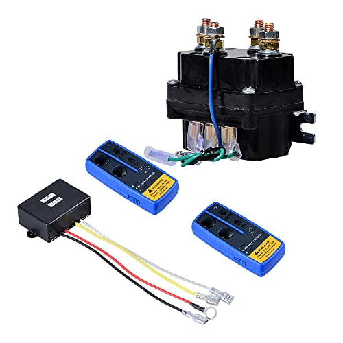 250a winch relay solenoid with remote 12v winch relay contactor & 2pcs twin blue wireless remote ...