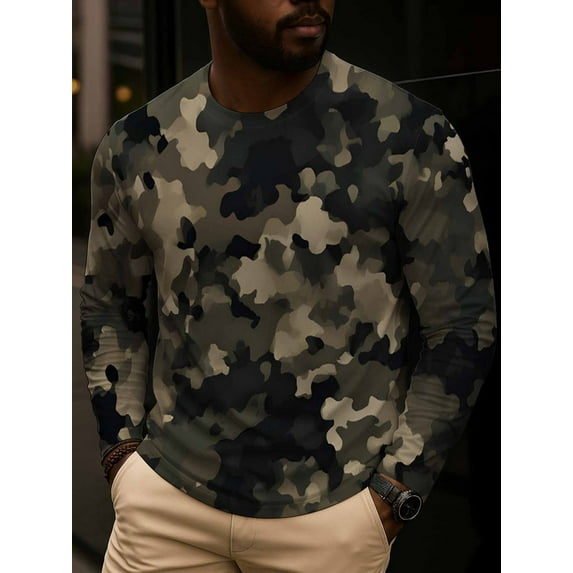 250g long-sleeve T-shirt Camo Print Long Sleeve Tee Long-sleeved ...
