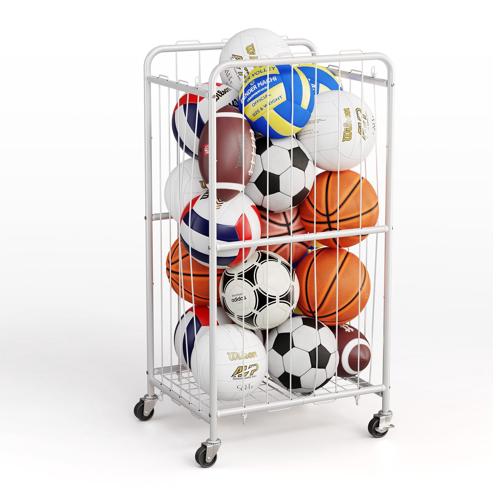 250l 43-inch Large Ball Storage Basket With Wheels Rolling Cart Sports ...