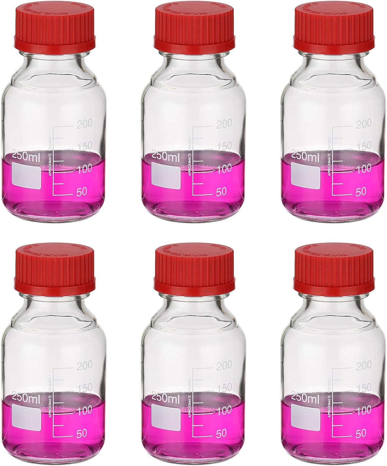 250ml Borosilicate Glass Graduated Round Bottles with GL32 Red Screw ...