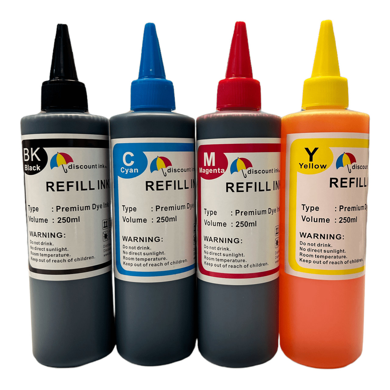 4-Pack 250ml Dye Refill Ink Bottles for Epson, HP, Brother, Canon Printers - Walmart.com