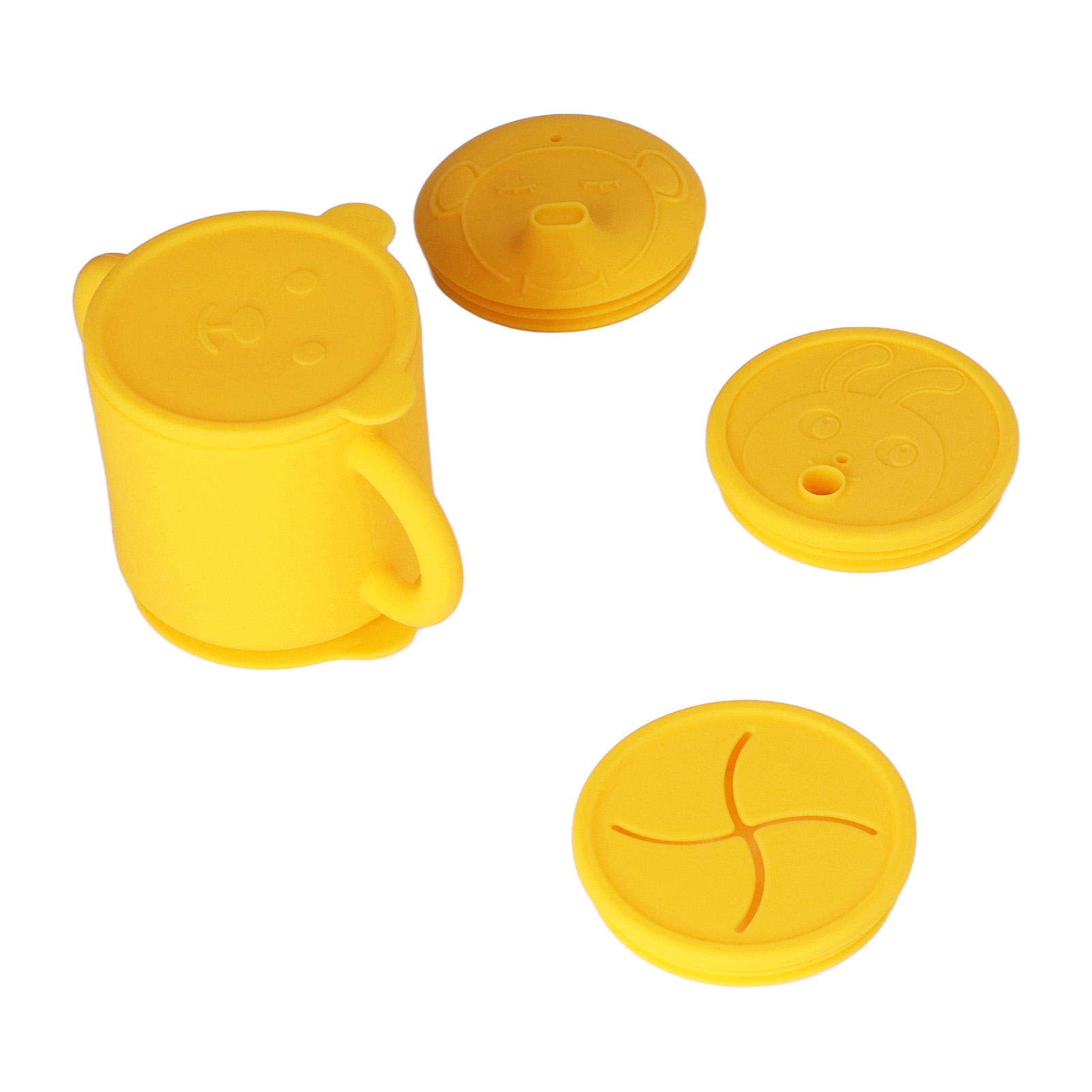 250ml Toddlers Sippy Cup Silicone Straw Snack Cup with 4 Yellow Lids ...