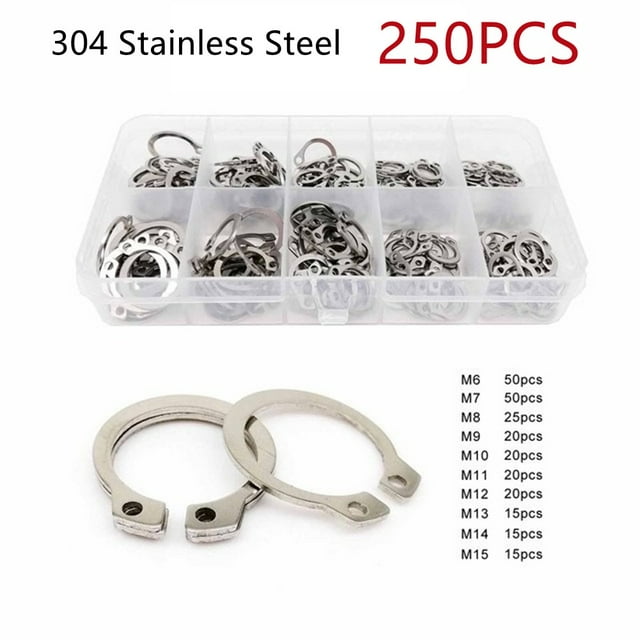 250pc/Set M6-M15 Stainless Steel Shaft Bearing Snap Ring C-Type ...