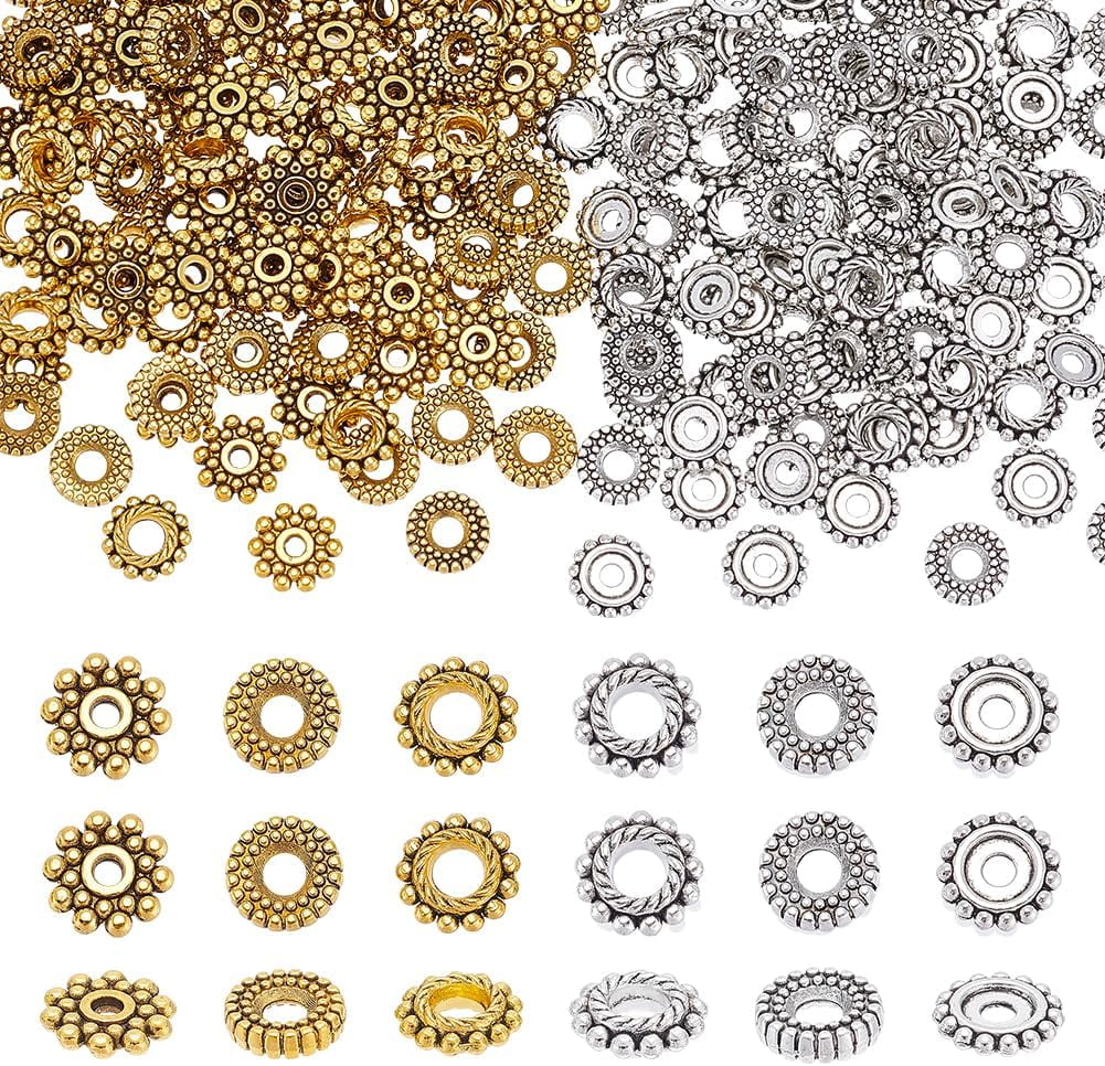 250pcs 3 Styles Large Hole Spacer Beads 8mm Rondelle Beads Metal Loose ...