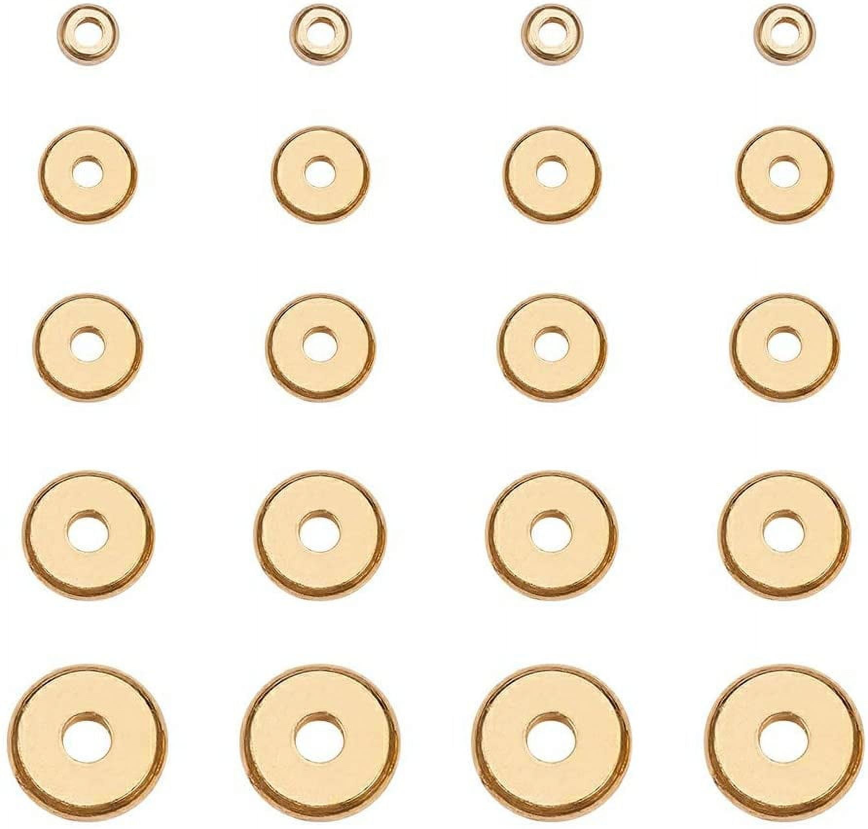 250pcs 5 Size Flat Round Golden Brass Disc Rondelle Spacer Beads ...