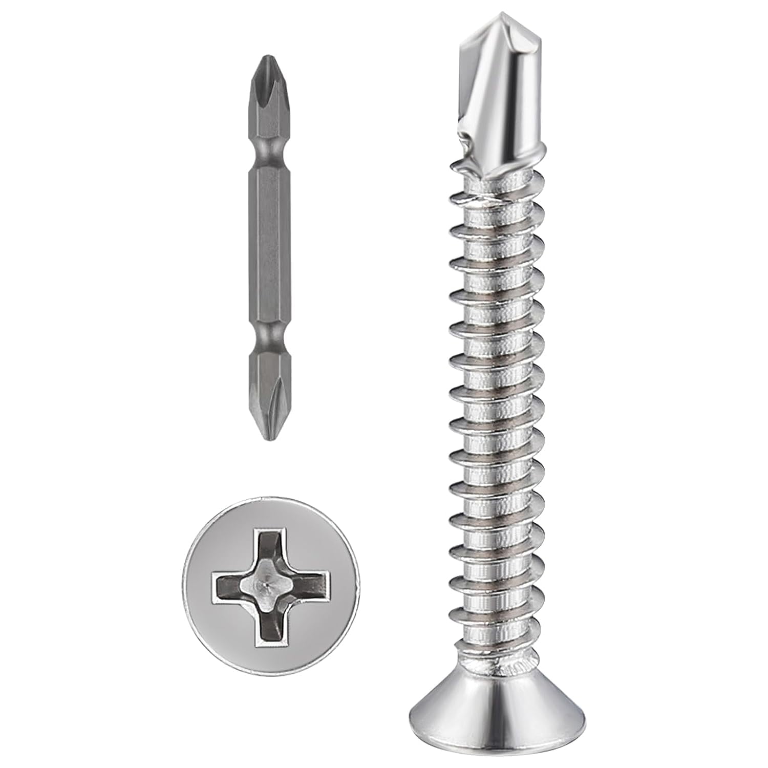 （250pcs）#8×1-1/4”for Sheet Metal Self-Tapping Screws 410 Stainless ...