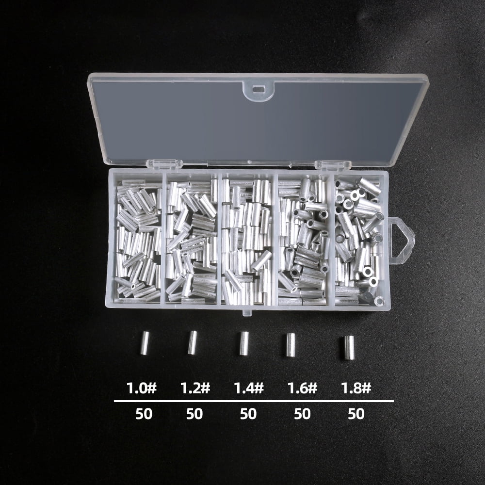 250pcs Aluminum Crimp Sleeves Connector Kit 5 Sizes Single Barrel Crimp ...