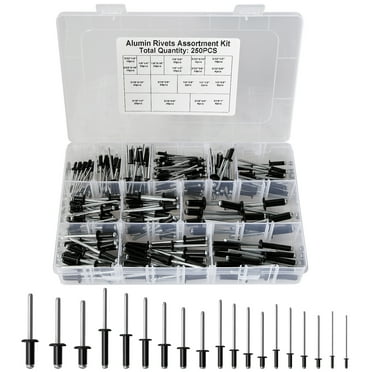 Hyper Tough 250 Piece Assorted Size Aluminum Rivets in Divided Plastic ...