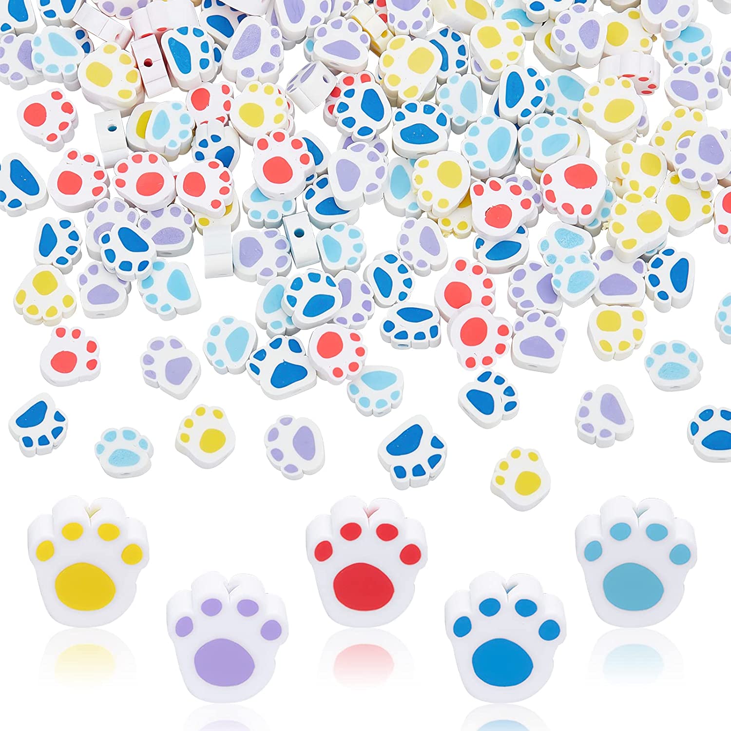 250pcs Paw Print Polymer Clay Beads 5 Colors Handmade Clay Beads 8~11mm ...