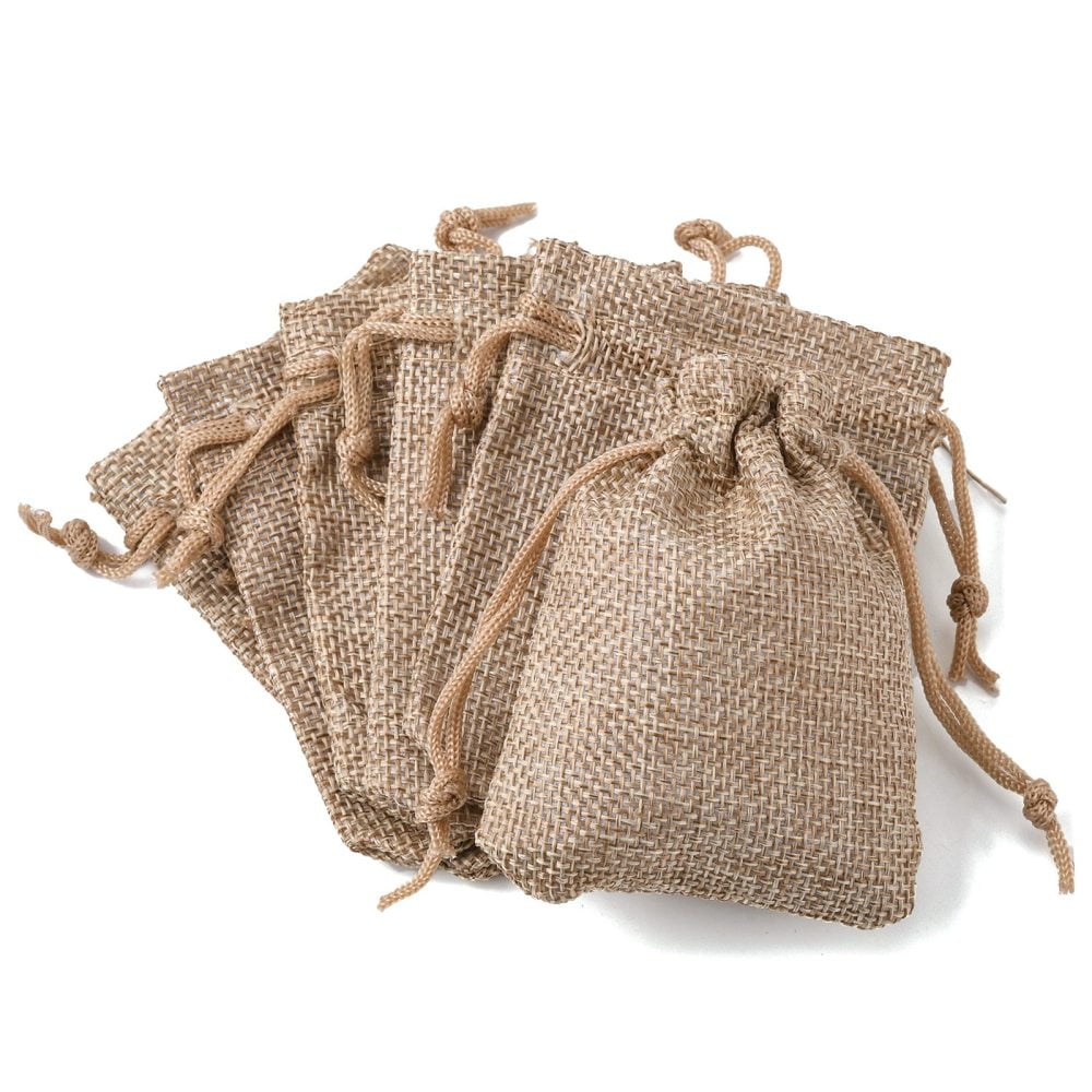 250pcs Polyester Imitation Burlap Packing Pouches Drawstring Bags for ...
