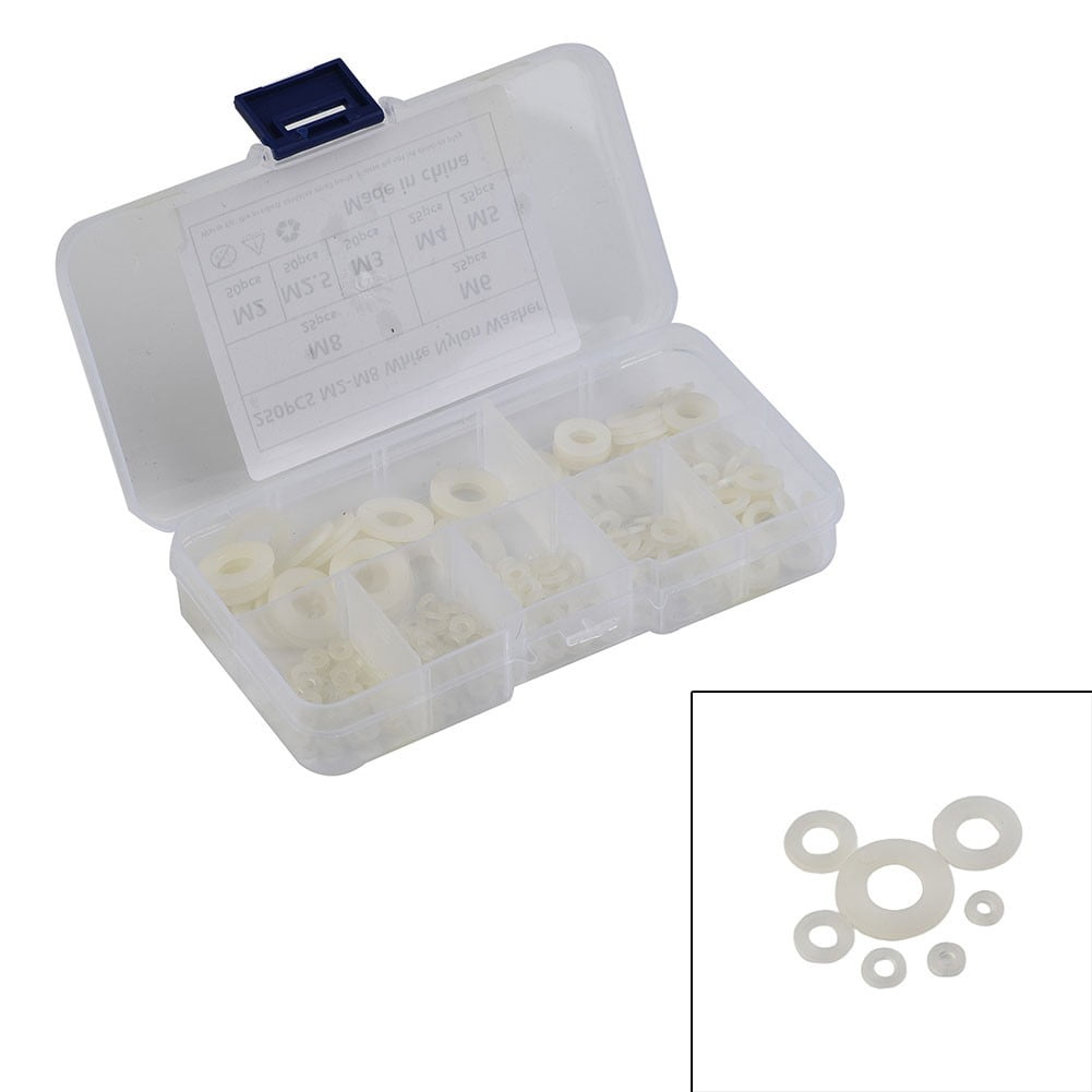 250pcs Washers Tool White Assortment Bolt Equipment Flat Gasket M2 M2.5 ...
