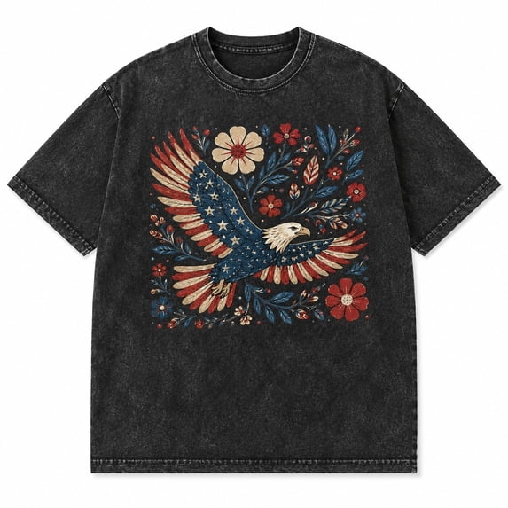 250th America Freedom Mineral Wash T-Shirt, Patriotic Eagle Floral ...