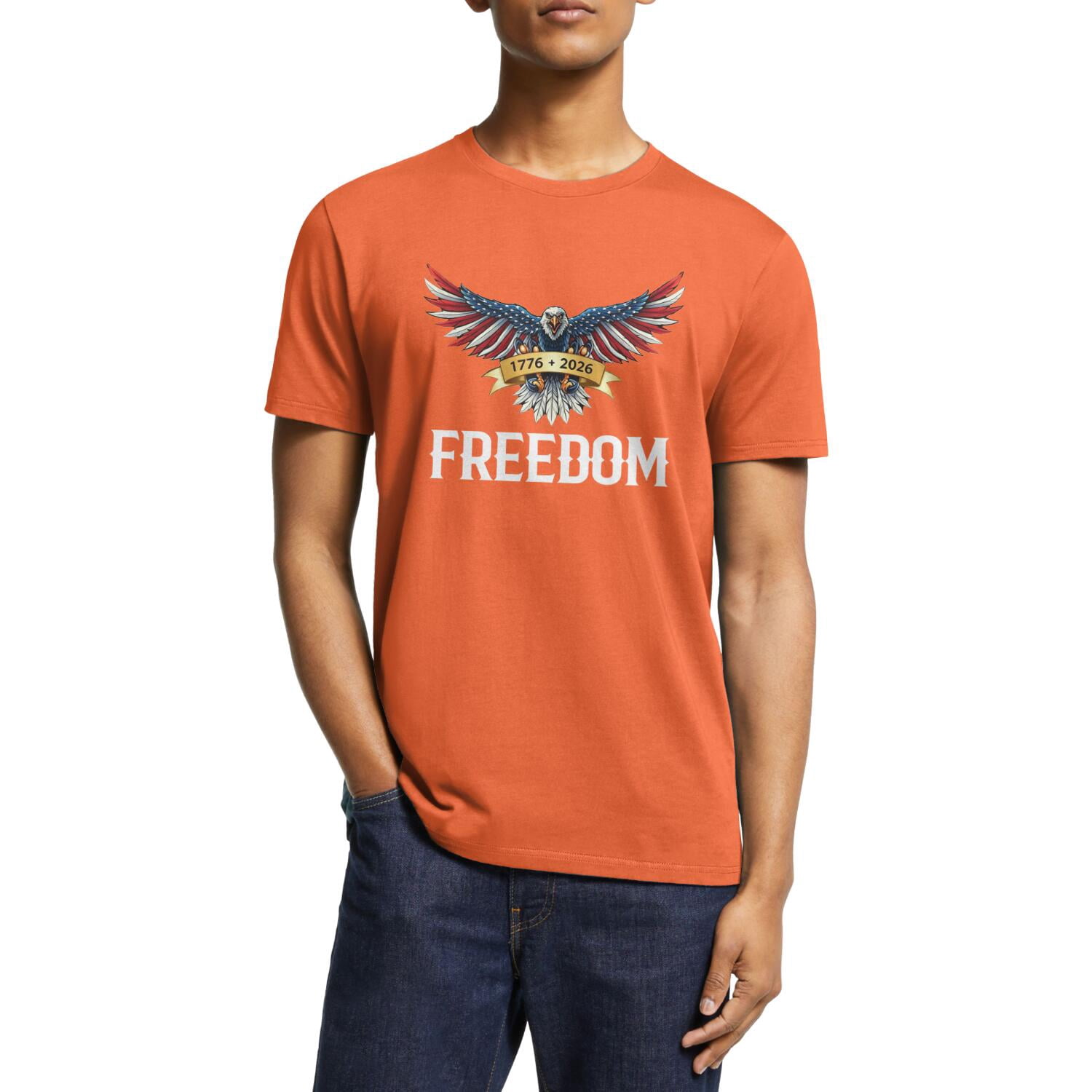 250th Anniversary 1776-2026 Orange T-Shirt with Patriotic Artwork and ...