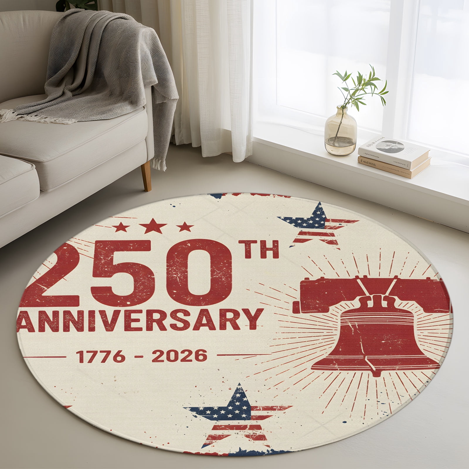 250th Anniversary 3.3' Round Rug for Bedroom Reading Corner, Liberty ...