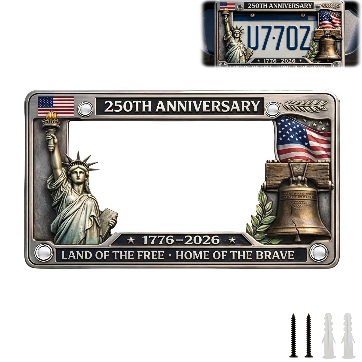 250th Anniversary Aluminum License Plate Frame, 1776-2026 USA Patriotic ...