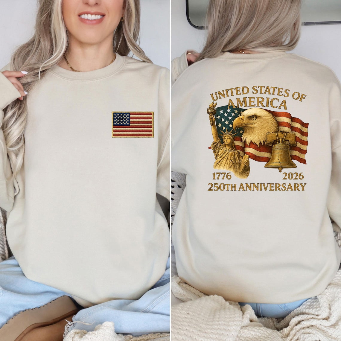 250th Anniversary America Sweatshirt, USA Flag Sweater, Patriotic ...