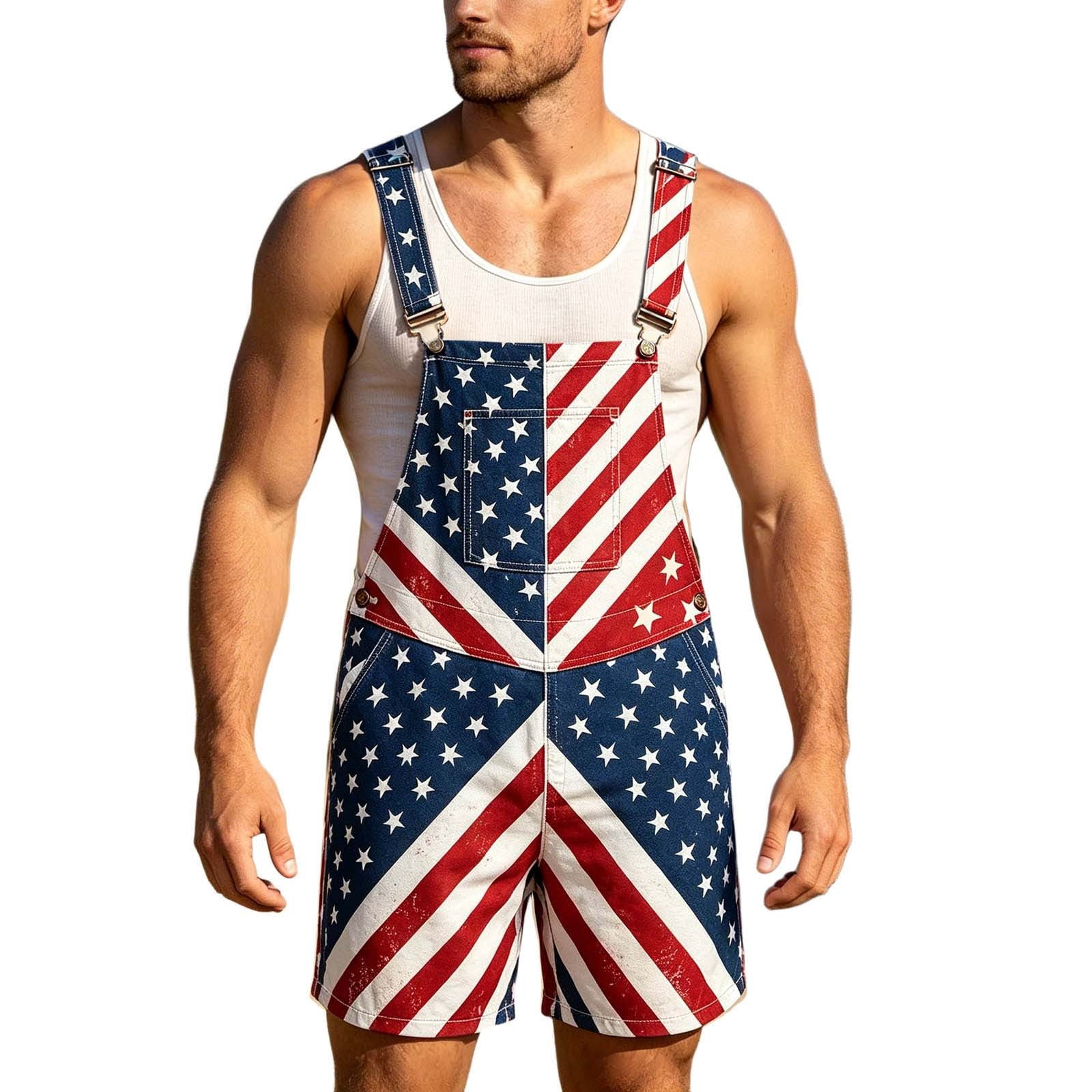 250th Anniversary American Flag Overalls Shorts for Men Patriotic Bibs ...