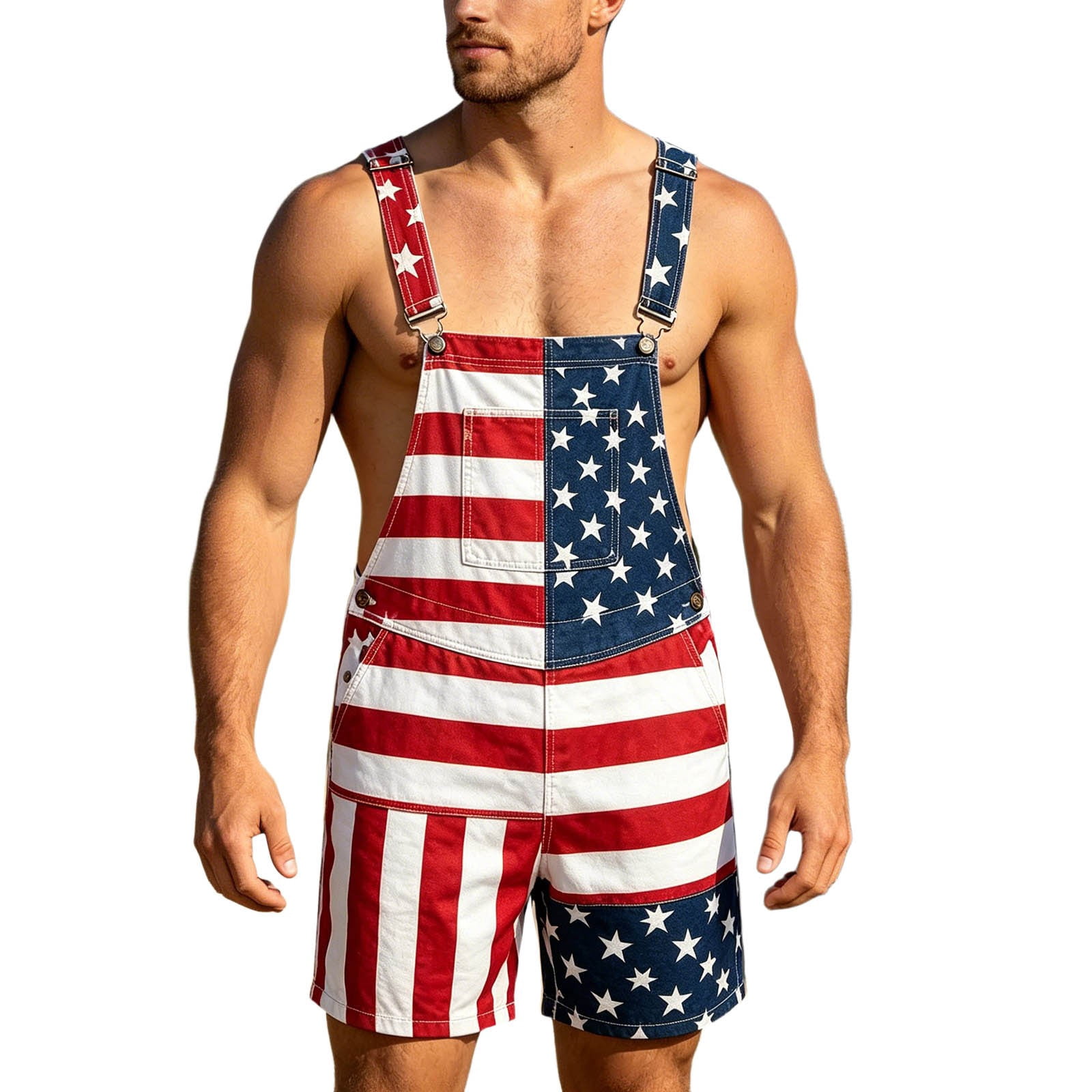250th Anniversary American Flag Overalls Shorts for Men Patriotic Bibs ...