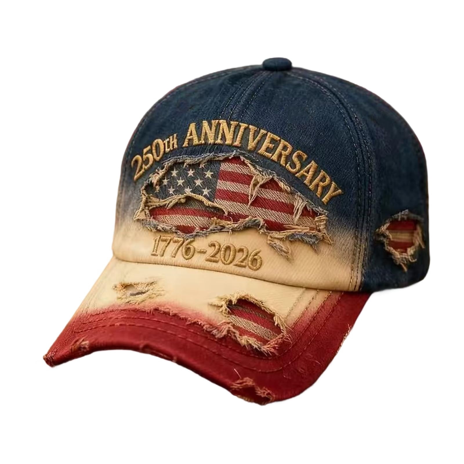 250th Anniversary Baseball Cap, Embroidered Distressed Denim Patriotic ...