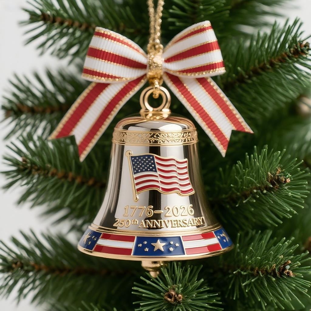250th Anniversary Bell Ornament Gold C - Patriotic Christmas Tree Decor ...