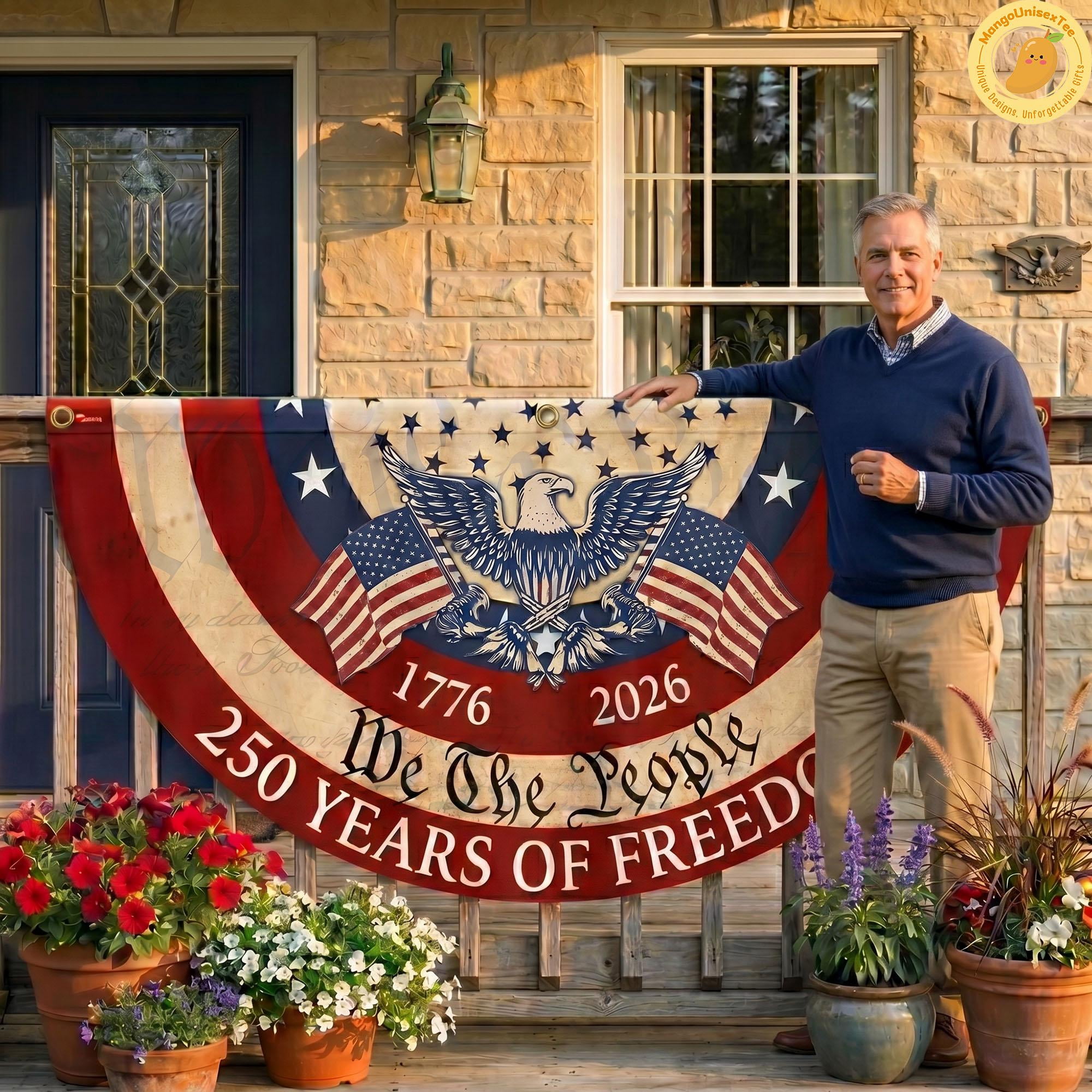 250th Anniversary Bunting Flag, American Flag Porch Flag, We The People ...