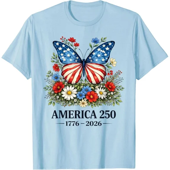 250th Anniversary Butterfly USA Flag Patriotic 4th of July T-Shirt ...