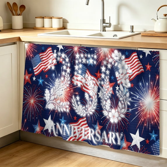 250th Anniversary Cabinet Curtain 28"W x 51"L, American Fireworks Star ...