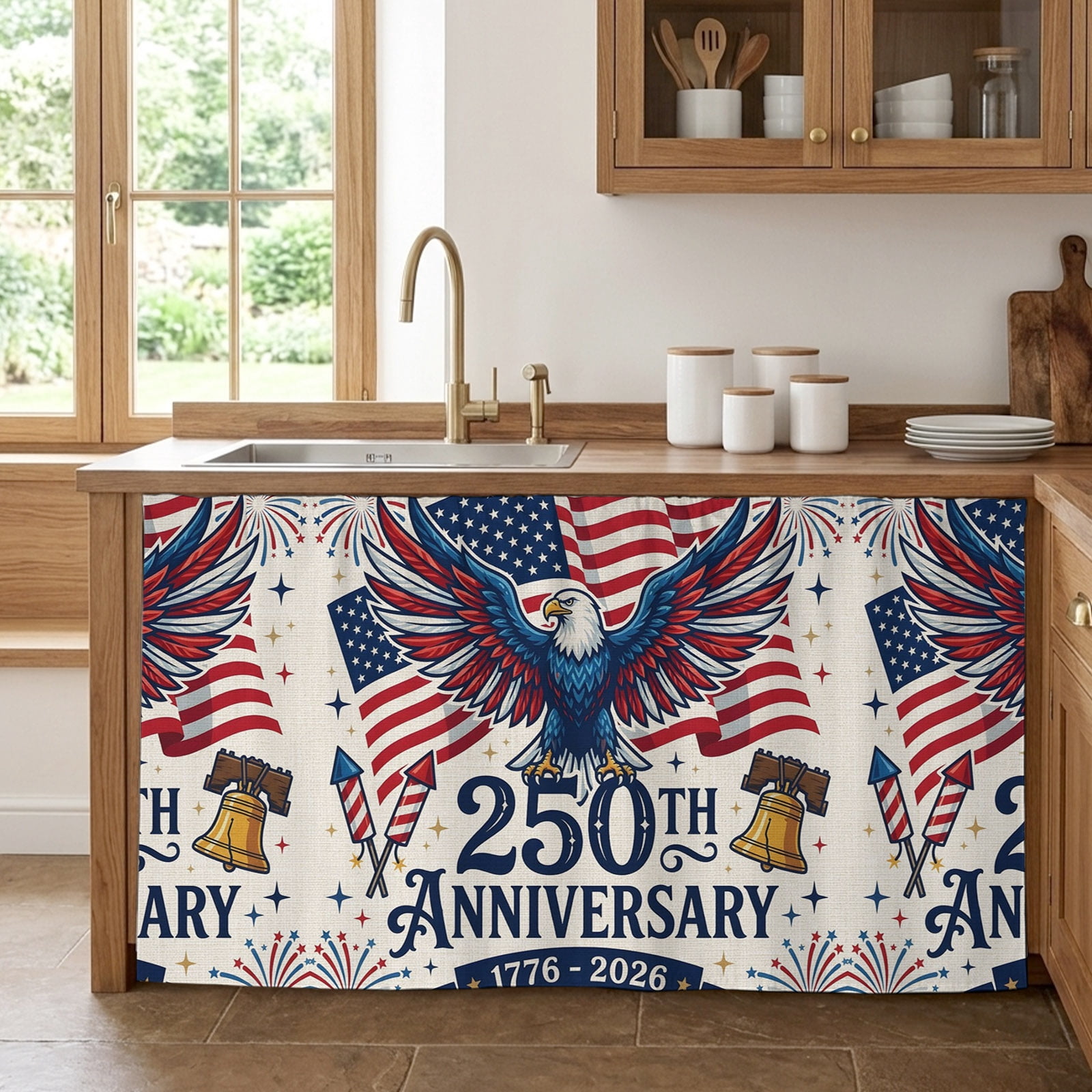 250th Anniversary Cabinet Curtains 32" W x 55" L, Bald Eagle American ...