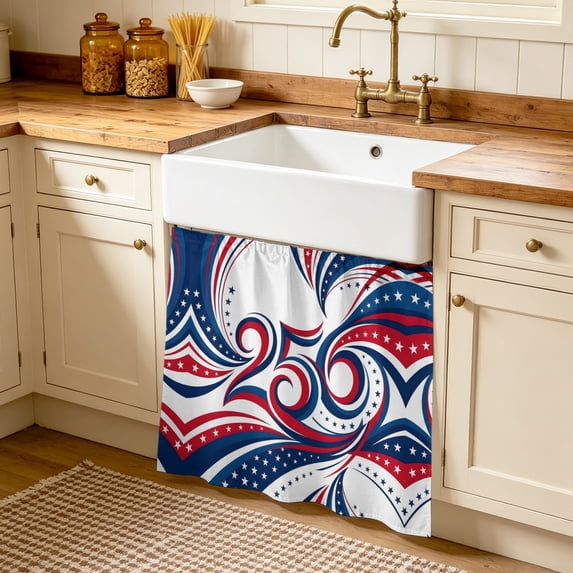 250th Anniversary Cabinet Curtains 35"W x 35"L, Abstract American Stars ...