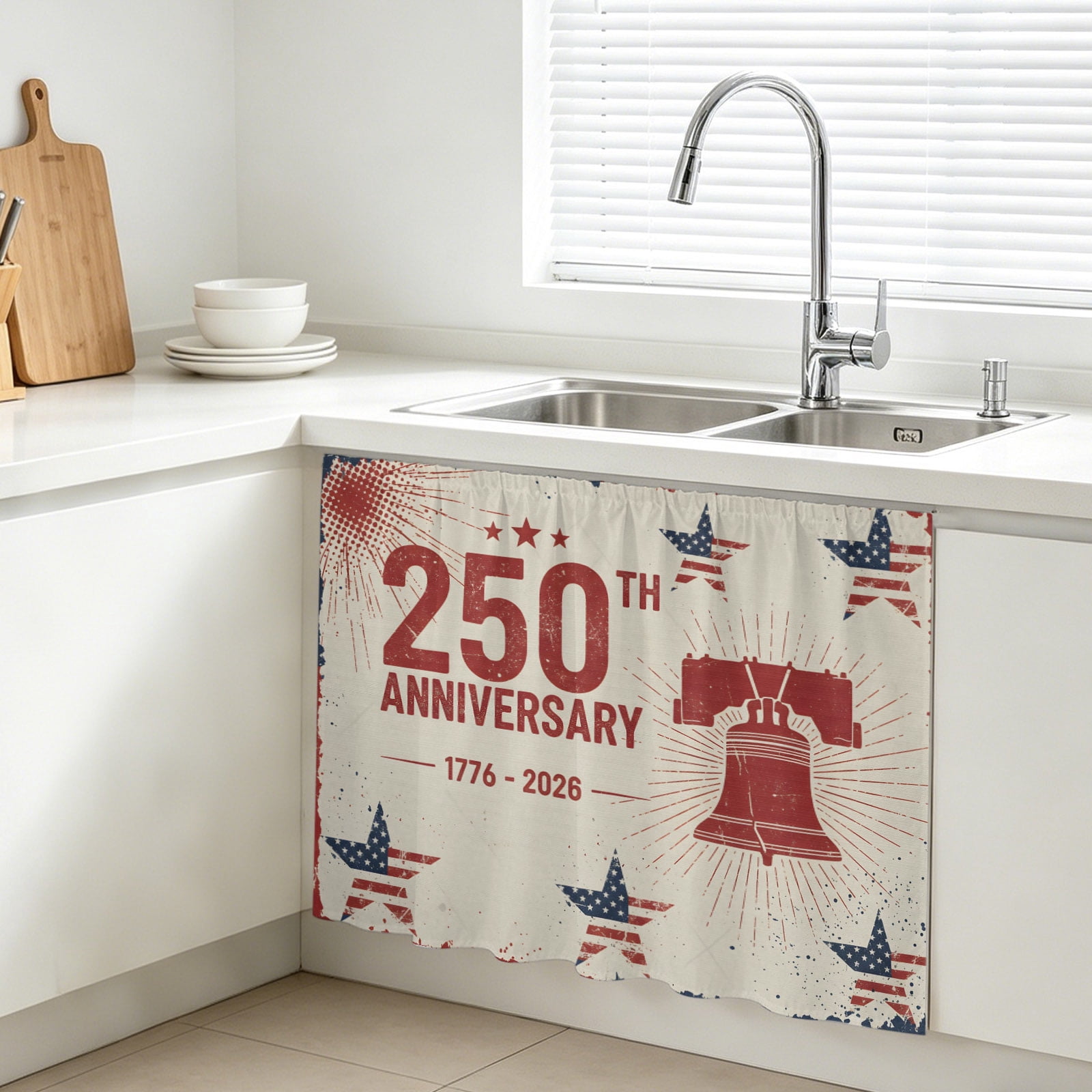250th Anniversary Cabinet Curtains for Kitchen 11"W x 13"L, Liberty ...
