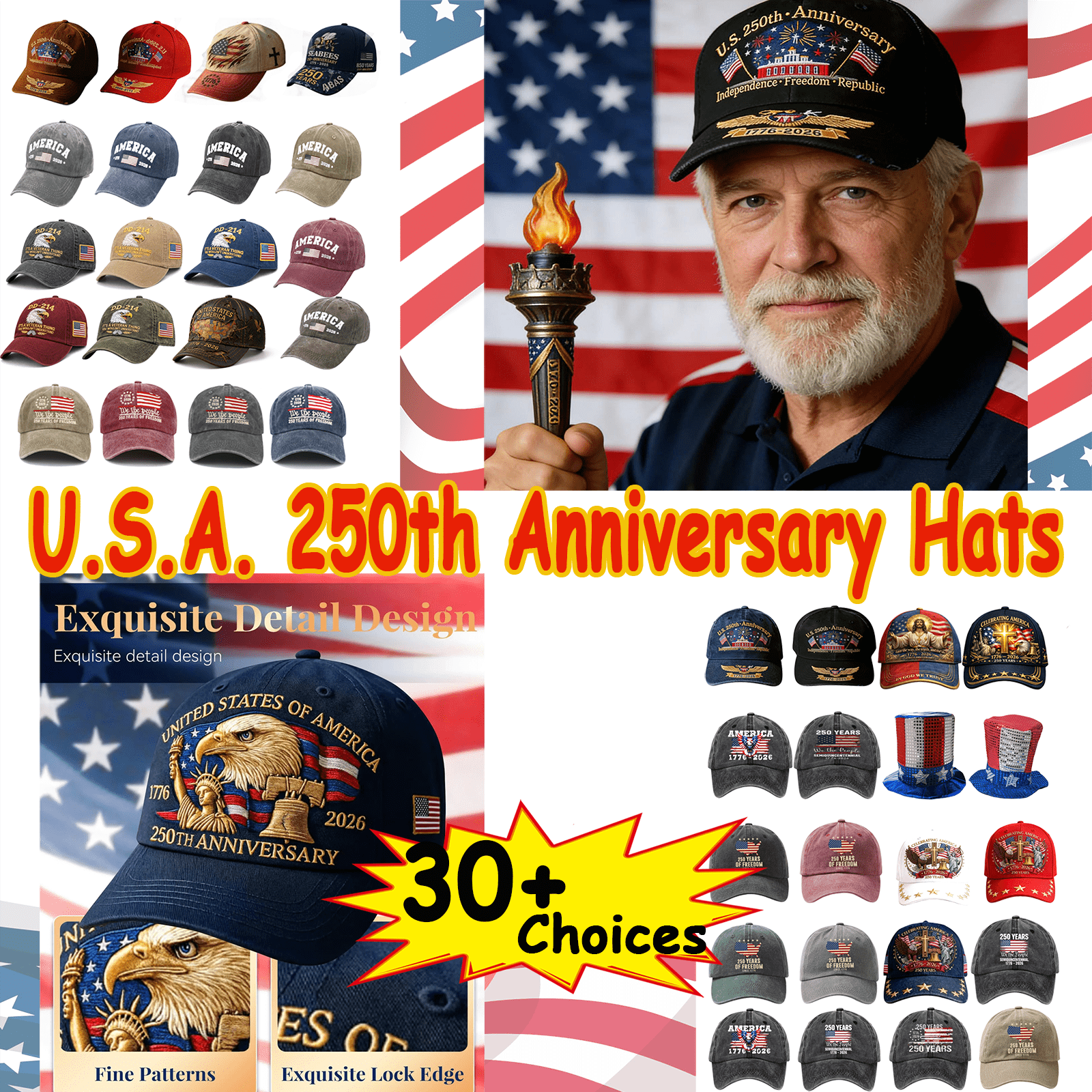 250th Anniversary Commemorative Baseball Cap, USA 250 Year Patriotic ...