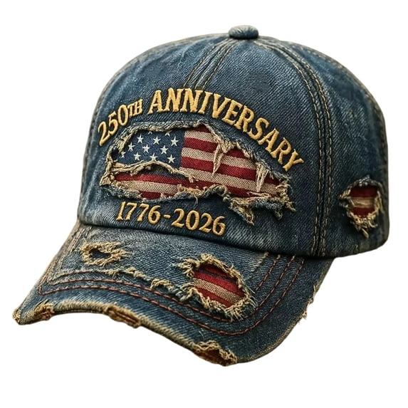 250th Anniversary Distressed Denim Baseball Cap, Embroidered Patriotic ...