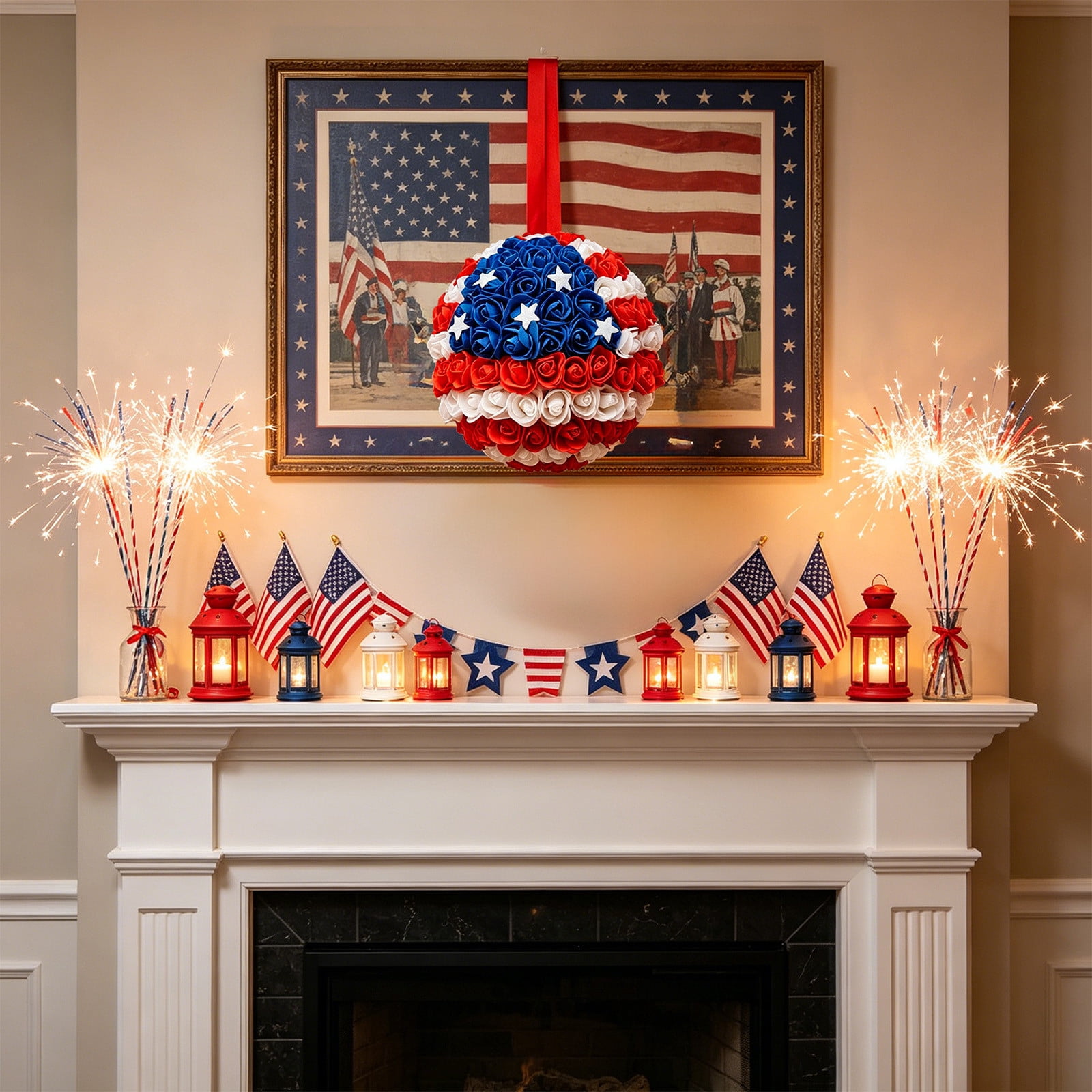 250th Anniversary Door Floral Ball, Red White Blue Patriotic Hanging ...