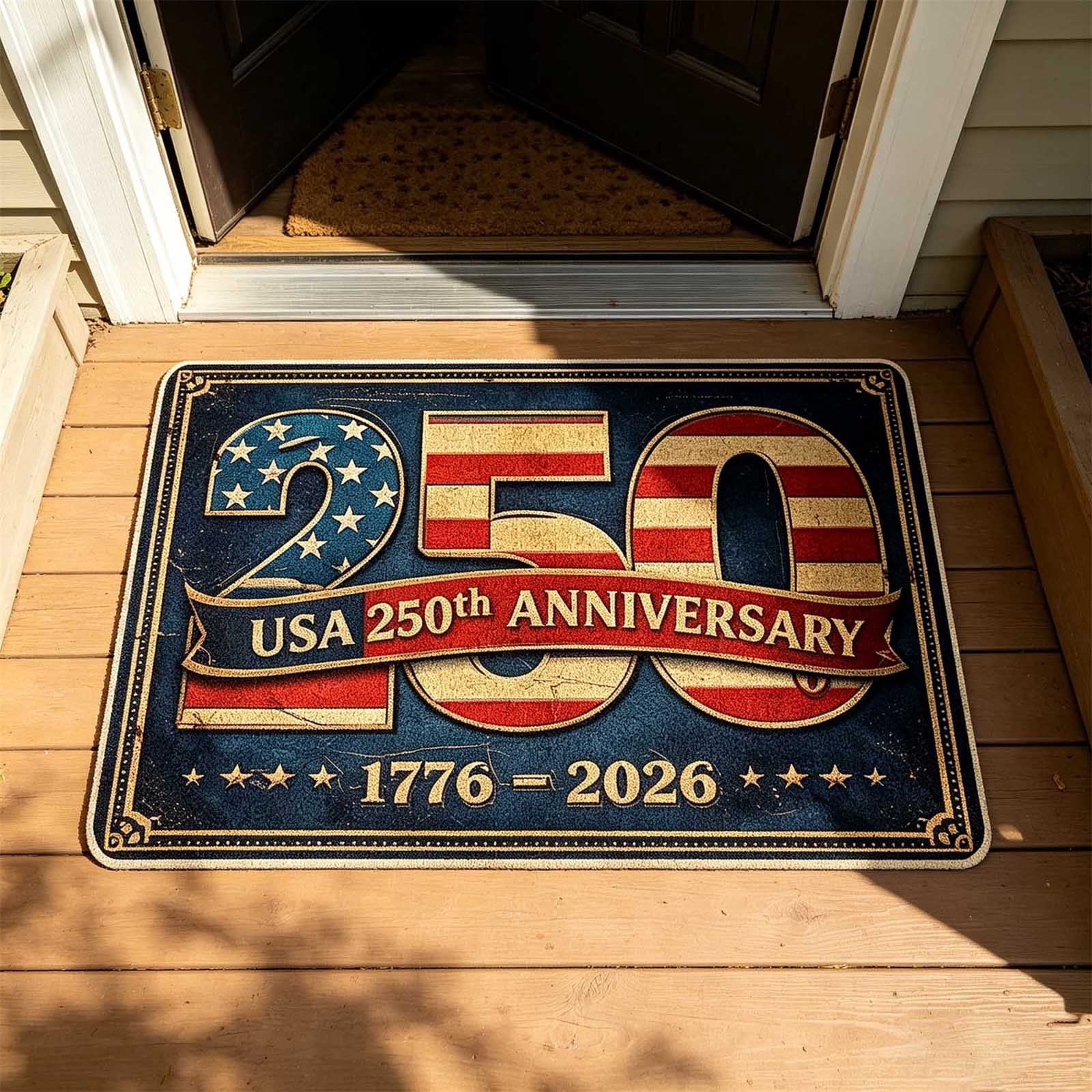 250th Anniversary Door Mat, 35.4x23.6in Patriotic Vintage Red Blue and ...
