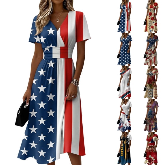 250th Anniversary Dress for Women - Patriotic Stars and Stripes V-Neck ...