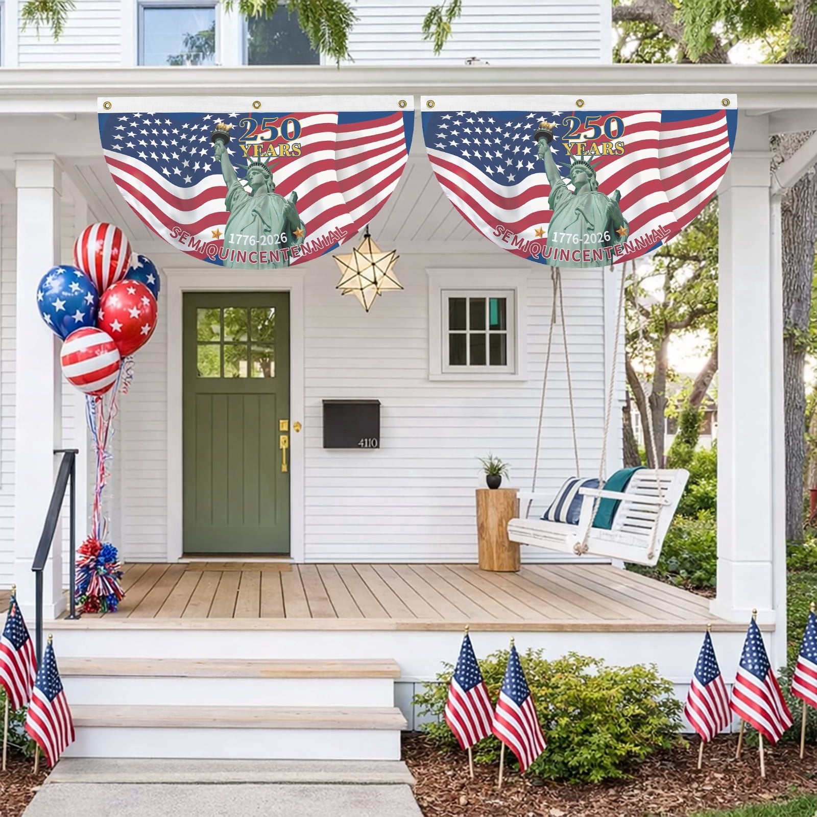 YIBAGA 250th USA Anniversary Fan Bunting Falg 1.5x3Ft 2pcs, 4th of July ...